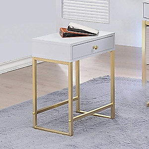 ACME Furniture Acme Coleen Side Table, White & Brass