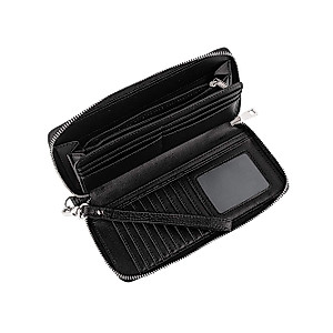 AGBIADD Plus Size RFID Blocking Women's Wallet Genuine Leather Zip Around Clutch Large Travel Purse (Black)