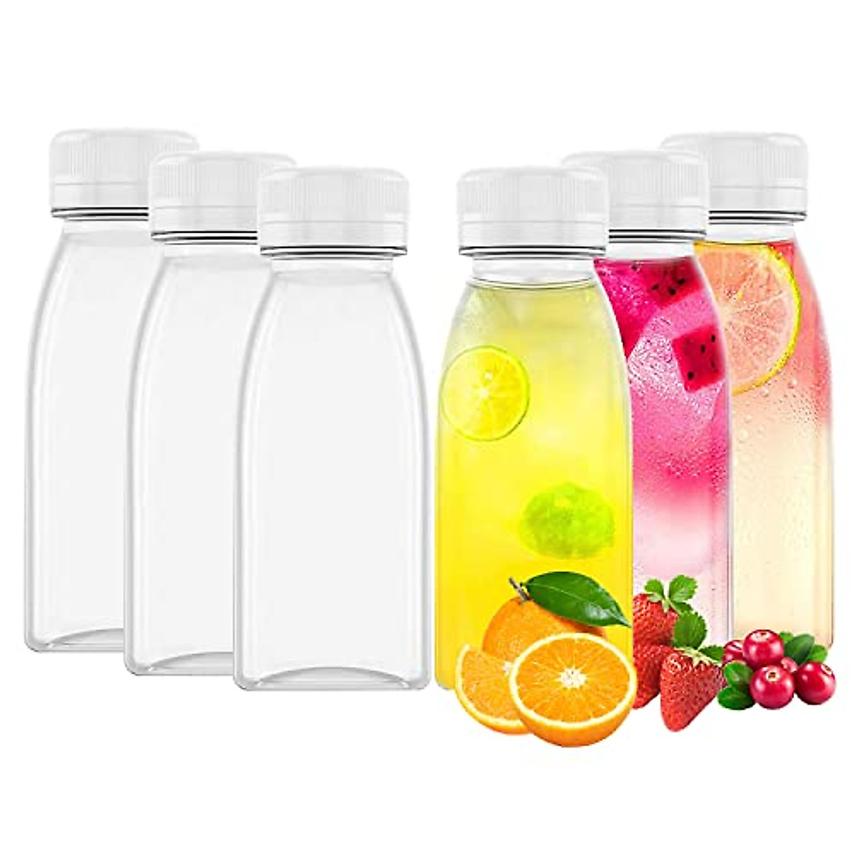 BallHull 4 OZ Plastic Juice Bottles with White lid, Reusable Clear Bulk Beverage Containers for Juice, Milk and Other Homemade Beverages, 6 Pcs.