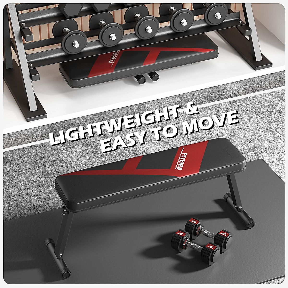 FLYBIRD Folding Flat Bench, Sturdy Lightweight and Space-saving Bench Press Flat Weight Bench, Easy to Assemble