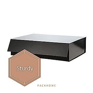 PACKHOME Gift Box 13x9.7x3.4 Inches, Large Gift Box with Lid, Sturdy Shirt Box with Magnetic Lid for Wrapping Gifts (Glossy Metallic Black)