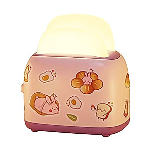 THAYLA Cute Night Lights with USB Rechargeable & Kawaii Stickers for Kids Toaster Lamp Bread Night Light Room Desk Decor for Bedroom, Baby Nursery, Living Room, Dining Pink