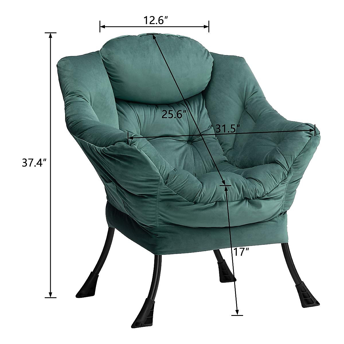 HollyHOME Modern Fabric Large Lazy Chair, Accent Oversized Comfy Reading Chair, Thick Padded Cozy Lounge Chair with Armrest, Leisure Sofa Chair for Living Room, Bedroom, Dorm, Dark Atrovirens