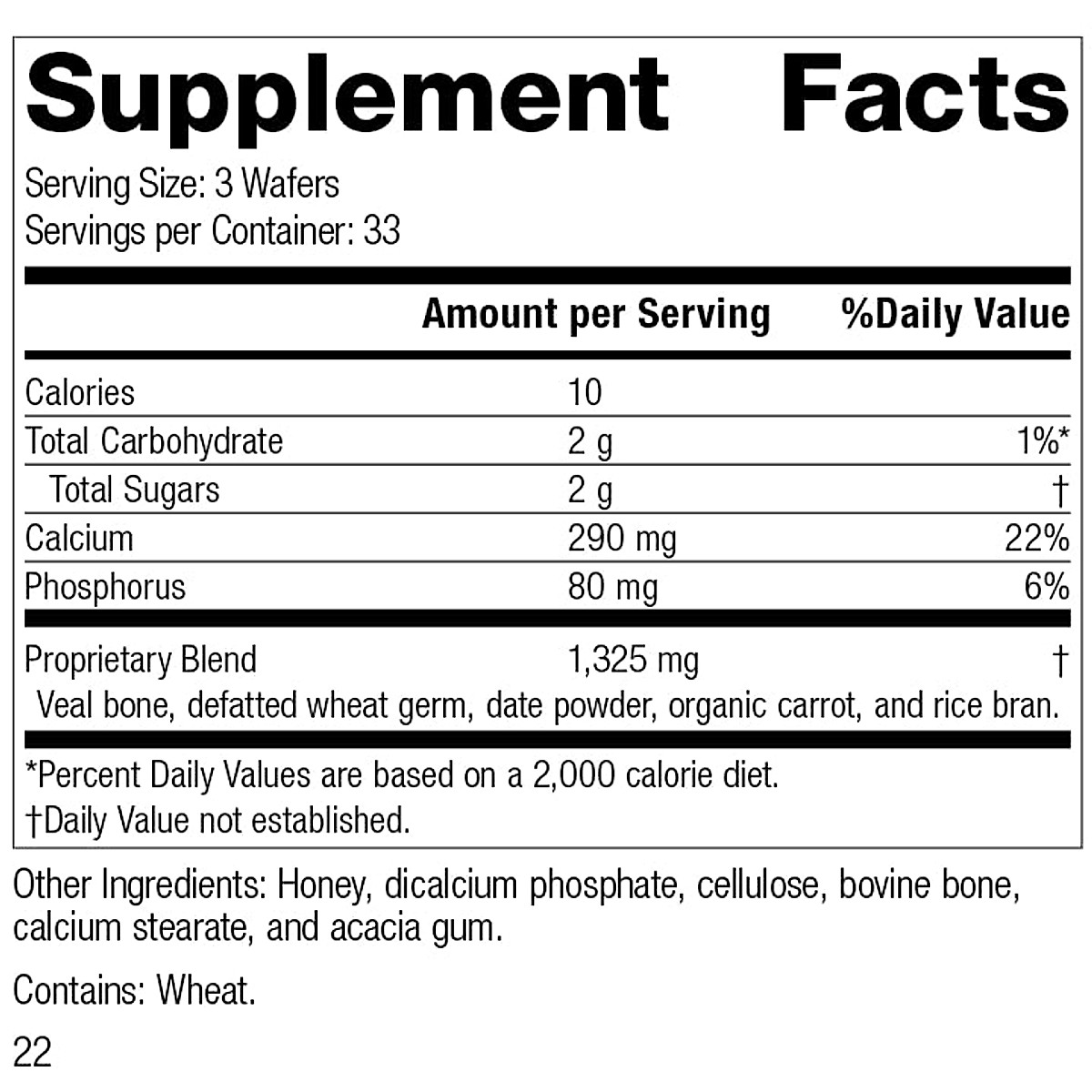 Standard Process Calcifood - Supports Calcium Absorption - Build Bone Strength with Calcium, Phosphorus, Defatted Wheat Germ, Organic Carrot, Date Fruit, Honey, and More - 100 Wafers