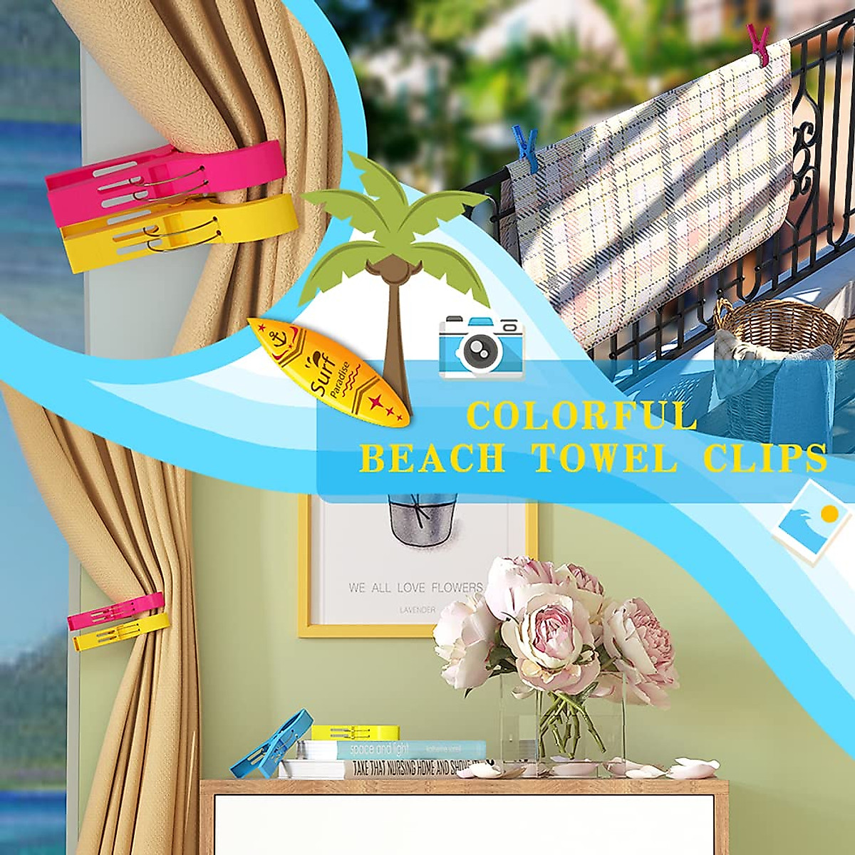 Danmu Colorful Beach Towel Clips for Secure Beach & Pool Towel Holders
