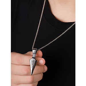 HAQUIL Arrowhead Necklace, Silver Plated Stainless Steel Arrowhead Pendant, Box Chain, Jewelry Gift for Men
