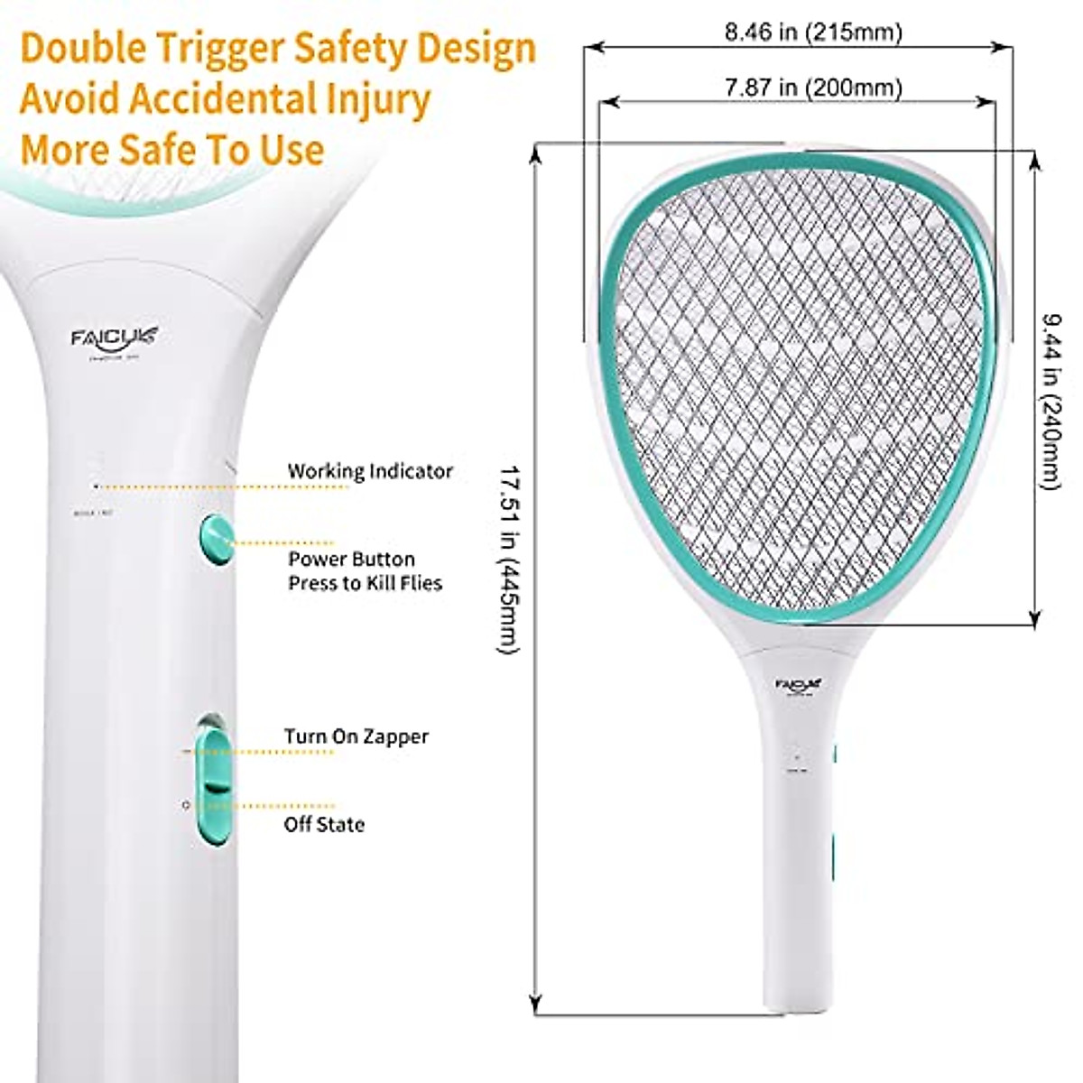 Faicuk 2 Pack Bug Zapper Racket Electric Fly Swatter