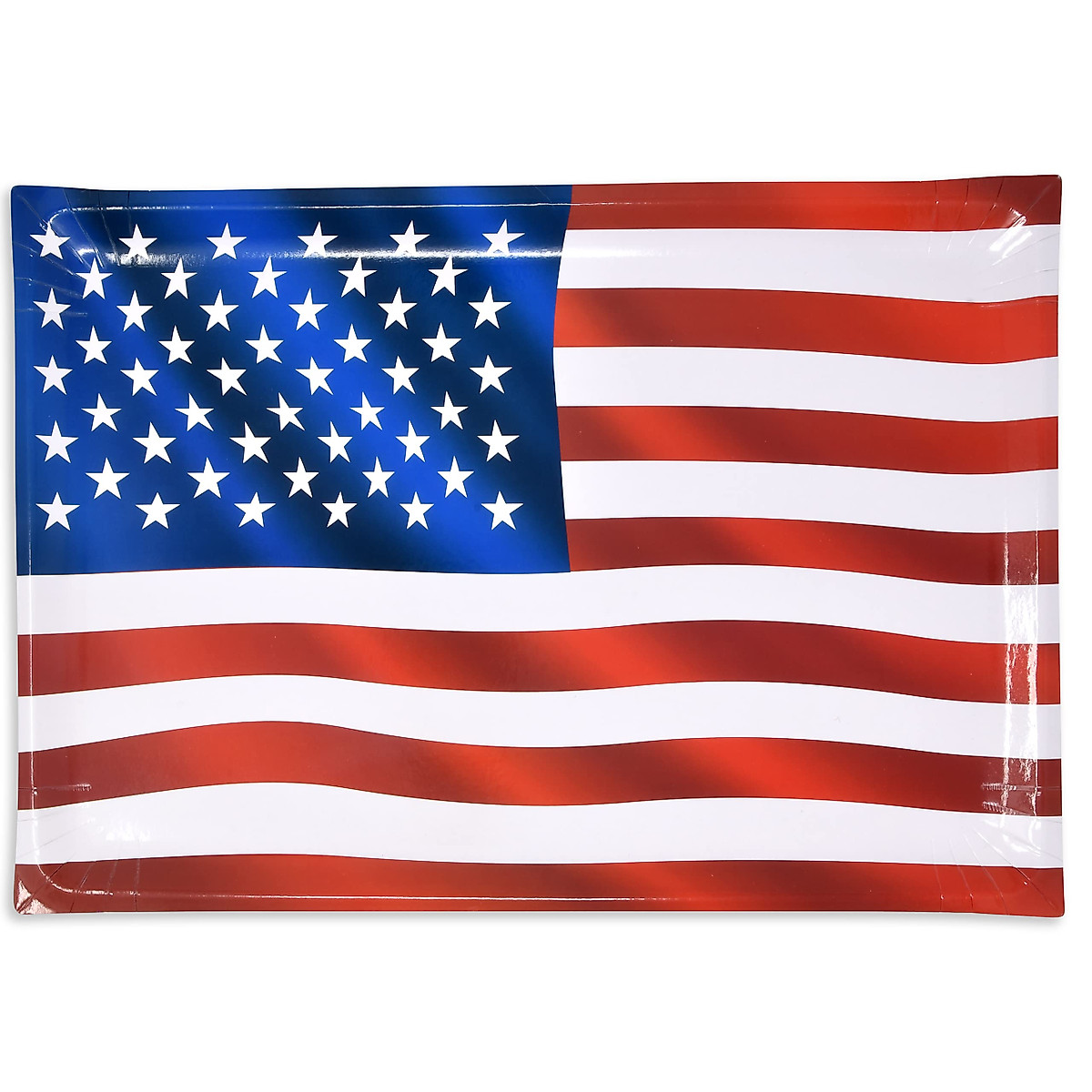 4th of July Plates Serving Trays 10 Disposable Patriotic American Flag Large 10.75" X 15.75" Heavy Duty Rectangle Paper Cardboard Tray Platter Cupcake Display Party Memorial Day Tableware Supplies