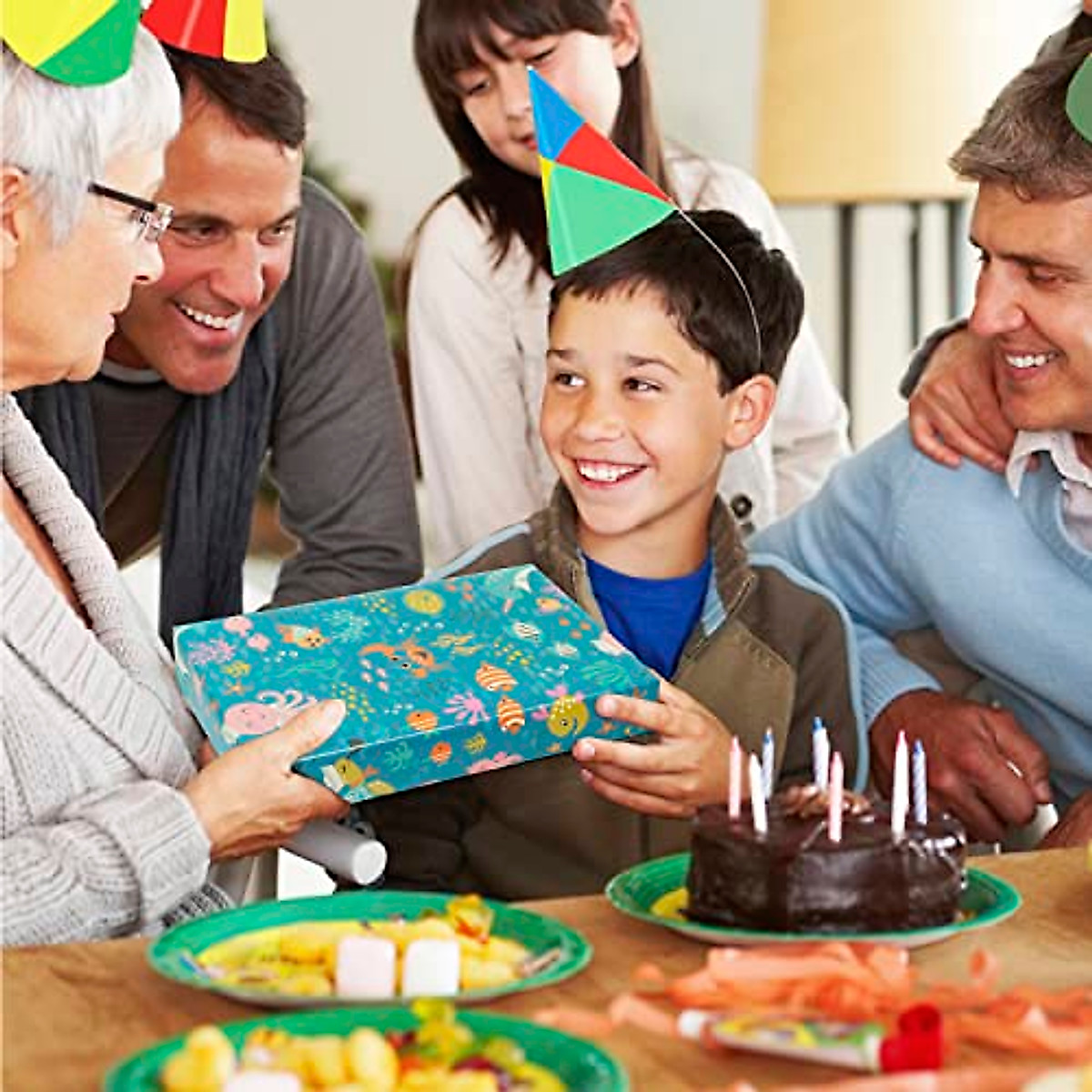 NEPOG Ocean Themed Birthday Wrapping Paper for Kids Girls Boys, 6 Sheets Under the Water Animal Coastal Design Gift Paper, 20 x 28 inch Per Sheet Folded Flat Birthday Paper for Birthday Baby Shower