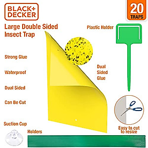 BLACK+DECKER Fruit Fly Traps for Indoors & Fly Traps Outdoor- Gnat Traps for House- Dual- Sided Yellow Mosquito & Fly Trap, 20 Pack Sticky Traps
