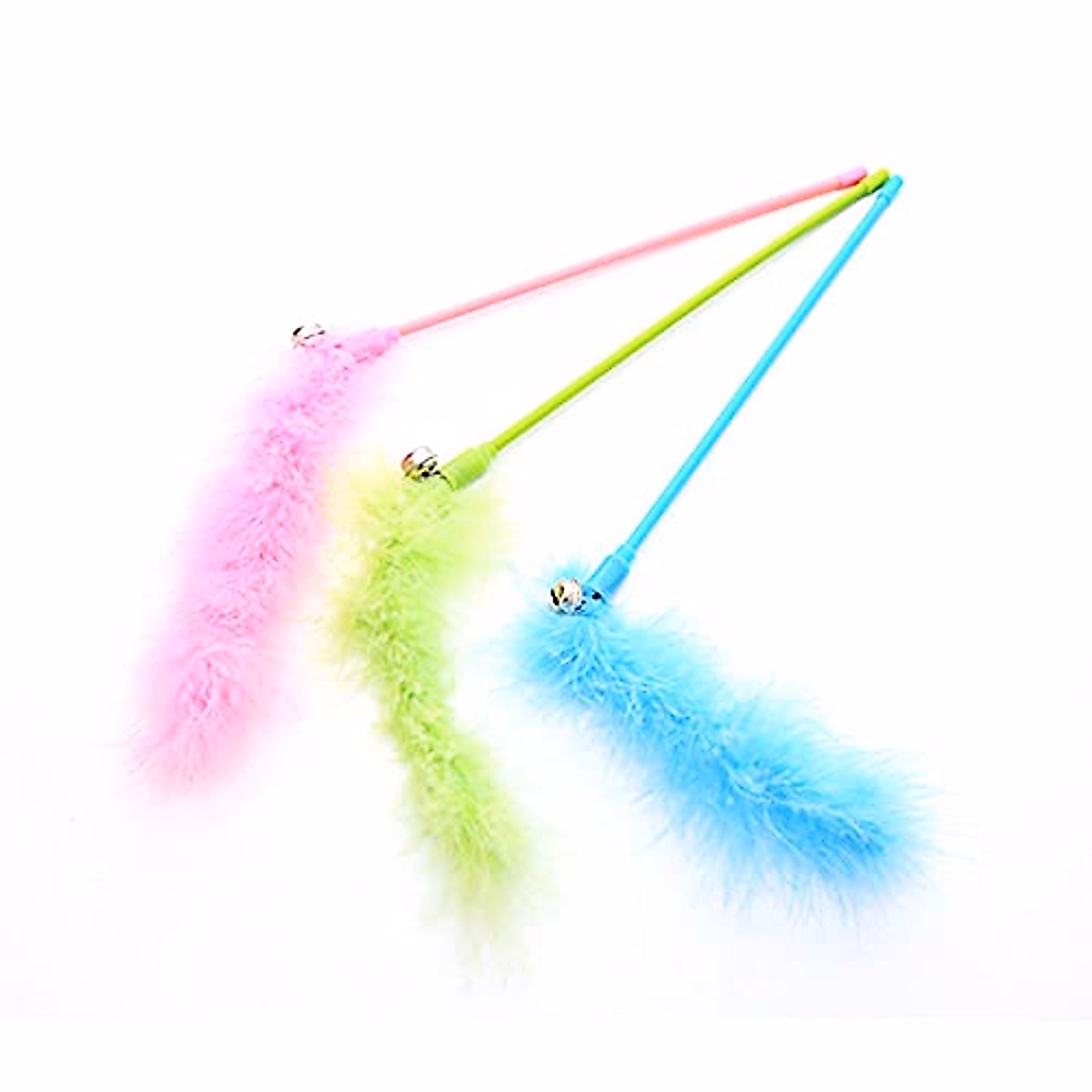 Cat Wand Toys, 3 PCS Interactive Cat Feather Toys Colorful Cat Teaser Wand with Bell for Indoor Cats, Kitties