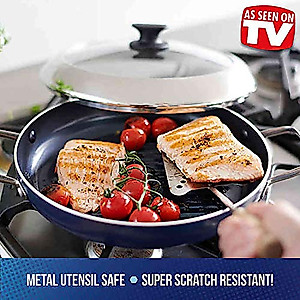 Blue Diamond Grill Genie Pan - Ceramic Nonstick 11-Inch Covered in Blue