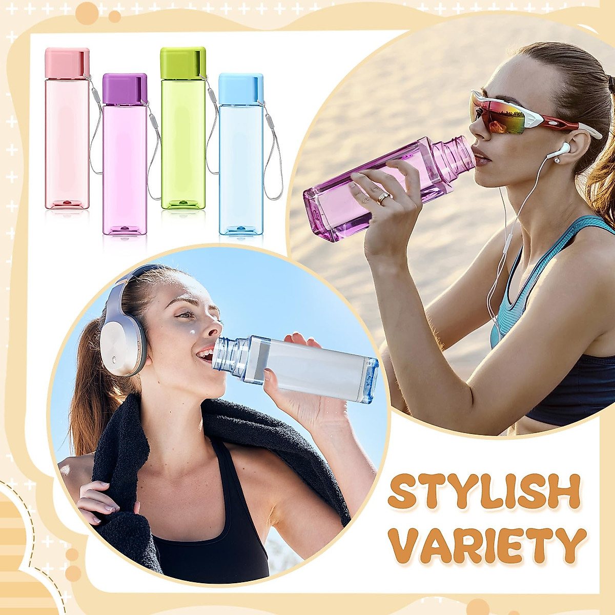 Mifoci 20 Pieces Water Bottle Bulk 17 oz Plastic Water Bottles Bulk Gym Sports Adults Reusable Large Drinking Cups for Outdoor Fitness(Colorful,Rectangle)