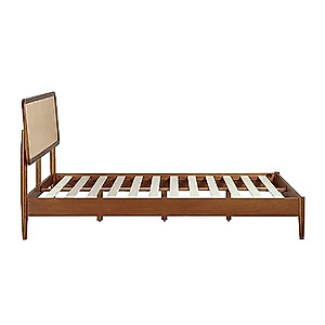 NTC Lupin Wooden Bed Frame with Headboard, Crafted from Walnut, Rubber Wood with Silent Slats and Wood Central Supports, 1000 Lb Capacity, Effortless Assembly, Queen - Dark Walnut