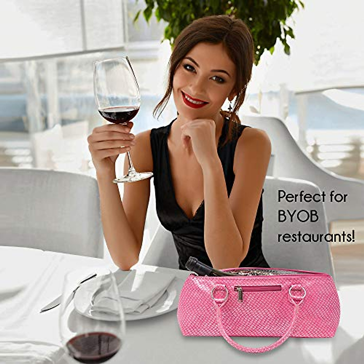 Primeware Wine Clutch Bag Thermal Insulated Wine Carrier Tote Holds Red and White Wine 750 Milliliter Bottle Includes Portable Waiter Style Corkscrew