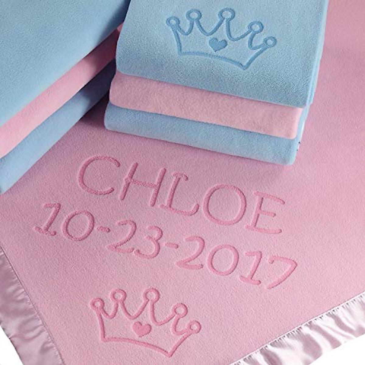 Custom Catch Personalized Princess Baby Blanket for Girl - Newborn or Infant Name Gift - Pink or Blue (2 Text Lines)