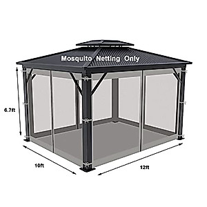 Replacement Universal Gazebo Netting 4 Panels with Zipper for Garden Patio Yard, ONLY Netting (10‘x12’, Grey)