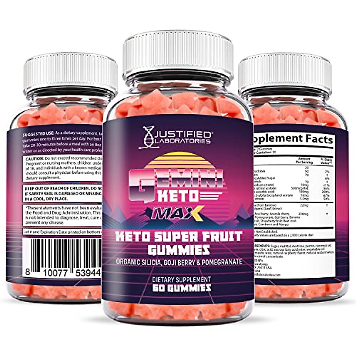 (2 Pack) Gemini Keto Max Superfruit Gummies Collagen Booster Contains Organic Silica Bamboo Acai Berry with Pomegranate Juice 120 Gummys