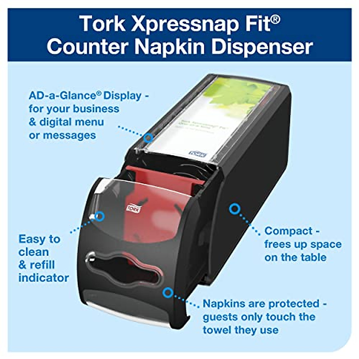 Tork Xpressnap Fit Counter Napkin Dispenser Black - N14 + Refill - White Dispenser Napkin, 36 Packs x 240 Napkins
