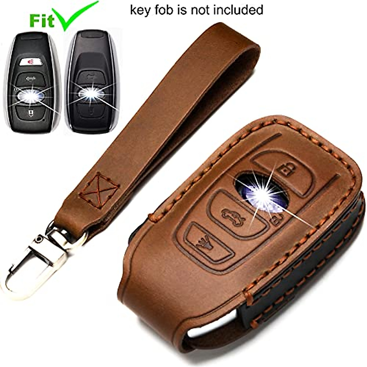 ZiHafate Leather Cover Key Fob Case Compatible with Subaru Keyless Remote Control Forester Impreza Outback WRX BRZ Legacy and XV Crosstrek etc. (A-Brown)