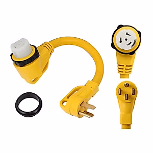 ONETAK 14-50P to SS2-50R 1.5FT Right Angle 90 Degree 120V/240 50 Amp 4 Prong Male to Twist Lock Receptacle Generator RV Marine Shore Boat Power Cord Adapter