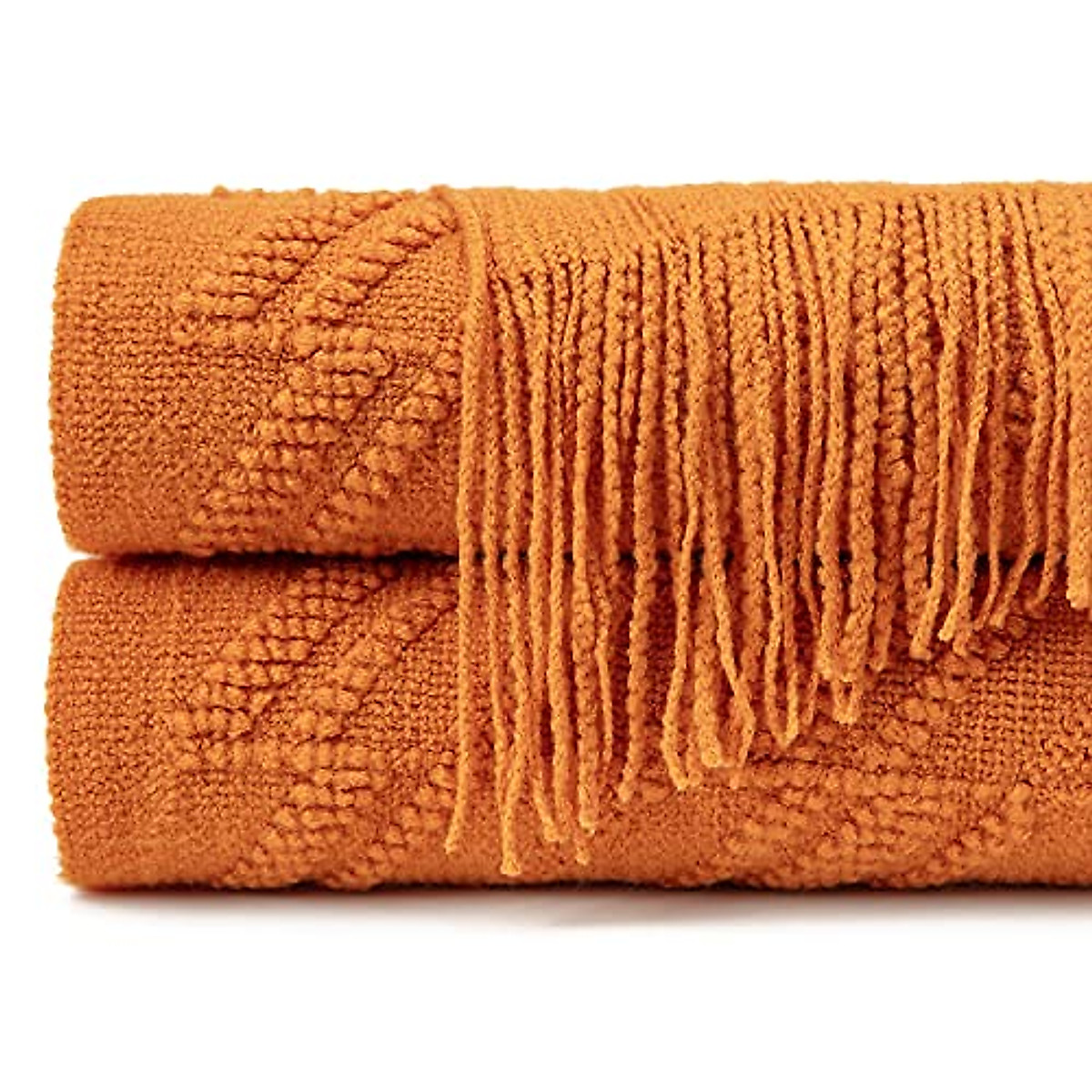 Chanasya Orange Throw Blanket with Tassels - Acrylic Knitted Super Soft Warm Cozy Lightweight Chic Boho Pumpkin Blanket for Fall Bed Sofa Chair Couch Cover Living Bed Room (50x65 Inches) Orange