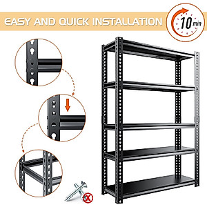 LILYPELLE Garage Shelving Heavy Duty, 72" Metal Garage Storage Shelves, Adjustable 5 Tier Storage Shelves Large Shelving Unit for Garage Pantry Warehouse Basement Kitchen, 1Pack