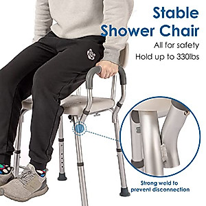 Shower Chair with Arms and Back Heavy Duty 330lbs, Shower Chair for Inside Shower, Shower Seat for Inside Shower Bathroom Chair with Cutout Seat & Cold-Proof Pads, Tools-Free Assembly