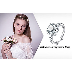 JewelryPalace Cushion 3ct CZ Engagement Rings For Women Cubic Zirconia Promise Halo Engagement Ring 925 Sterling Silver Solitaire Engagement Ring Size 7