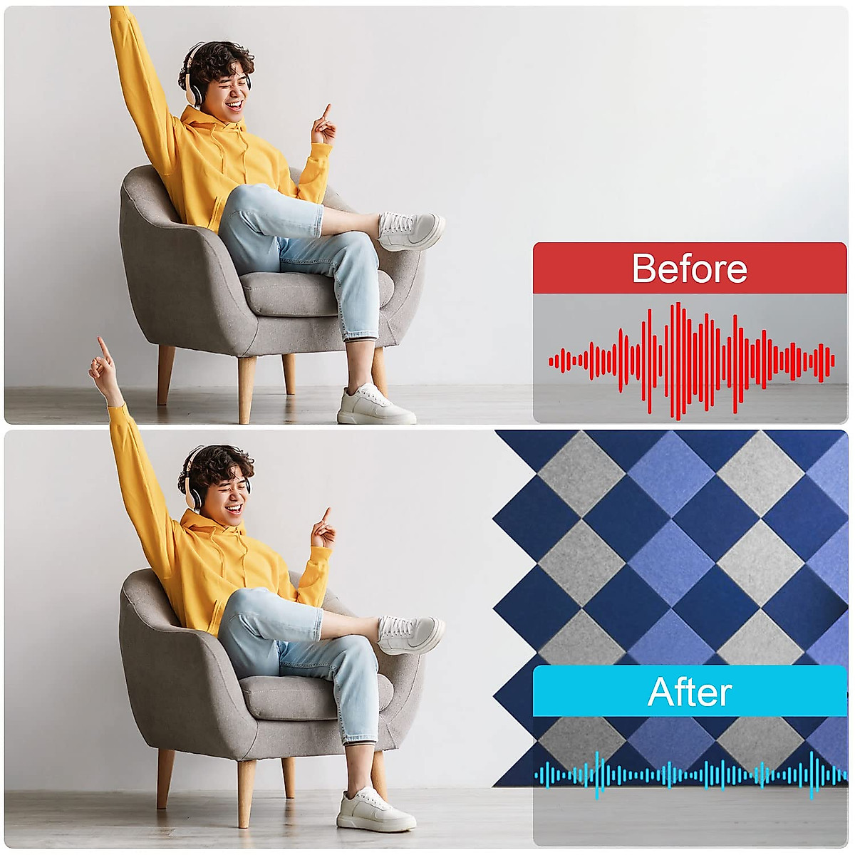 JBER Professional Acoustic Foam Panels, Sound Proof Padding Soundproofing Absorption Panel, 12" x 12" x 0.4" High Density Beveled Edge Wall Tiles for Acoustic Treatment,(12P Dark Blue)