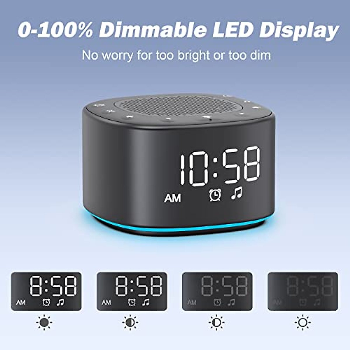 Housbay Sound Machine with Alarm Clock- 2 in 1, 18 Soothing Sounds, Digital Clock with Dimmer, 7 Color Night Light with ON/Off Options, Sleep Timer, White Noise Machine for Sleeping