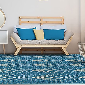 SUPERIOR Indoor Large Area Rug with Jute Backing, Trendy Modern Design, Perfect for Living Room, Kitchen, Bedroom, Office, Hardwood Floors, Dorm, Entry Room, Arete Collection, 5' x 8', Blue