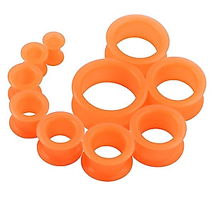 Pair 3/4" (19MM) ORANGE SILICONE EYELET TUNNELS Double Flare Gauges Thin Soft Flexible Flesh Plugs (2pcs)
