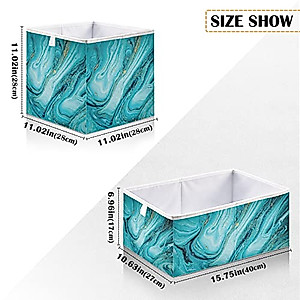 xigua Turquoise Marble Cube Storage Bin Large Collapsible Storage Basket Toys Clothes Organizer Box for Shelf Closet Bedroom Home Office, 11 x 11 x 11 Inch