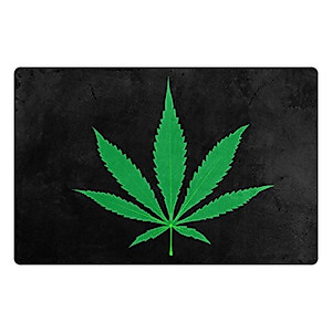 WOZO Green Marijuana Leaf Black Artwork Area Rug Rugs Non-Slip Floor Mat Doormats for Living Room Bedroom 60 x 39 inches