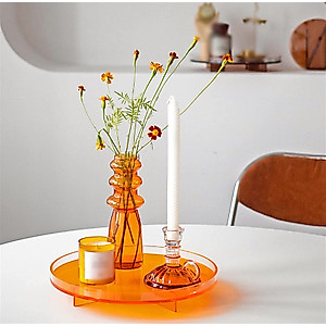 Lifup Acrylic Serving Tray, Clear Decorative Serving Trays for Kitchen Dining Room Table Ottoman Vanity Countertop Round Orange 11.8"x 11.8"x2.0" 30x30x5cm