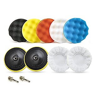 NEIKO 00320A 11PC Set Wax Polisher & Buffer Pads, 6" Buffer Polishers Pads, Auto Polishing Pad, Drill Buffer Attachment W/ M14, Foam Buffing Pads for Car Scratch Repair, Polisher for car Detailing