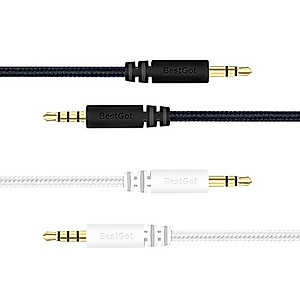 BESTGOT Audio Cable with Microphone Volume Control Aux Cord 3.5mm (4.3ft / 1.3m) for PS4 Controller, Headphones,Tablet,Computer, Laptop,Car,Mobile Phone and More (1-Pack Black)