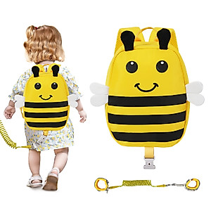 Zooawa Toddler Harness Backpack with Leash, 2 in 1 Cute Bee Kid Backpack with Anti Lost Wrist Link, Toddler Backpack Harness with Safety Leash for 1-4 Years Old Baby Boys Girls