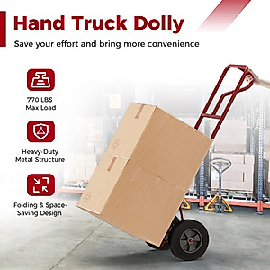 Goplus Hand Truck, P-Handle Hand Truck Dolly w/Vertical Loop Handle, 10” Rubber Wheels, 15”x8” Foldable Nose Plate, 660LBS Capacity, Heavy Duty Metal Dolly Cart for Lifting, Stairs (Red)