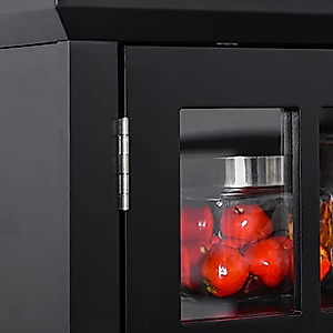 HOMCOM Elegant Buffet with Hutch, Kitchen Pantry Storage Cabinet with Framed Glass Door Drawer and Microwave Space, Black