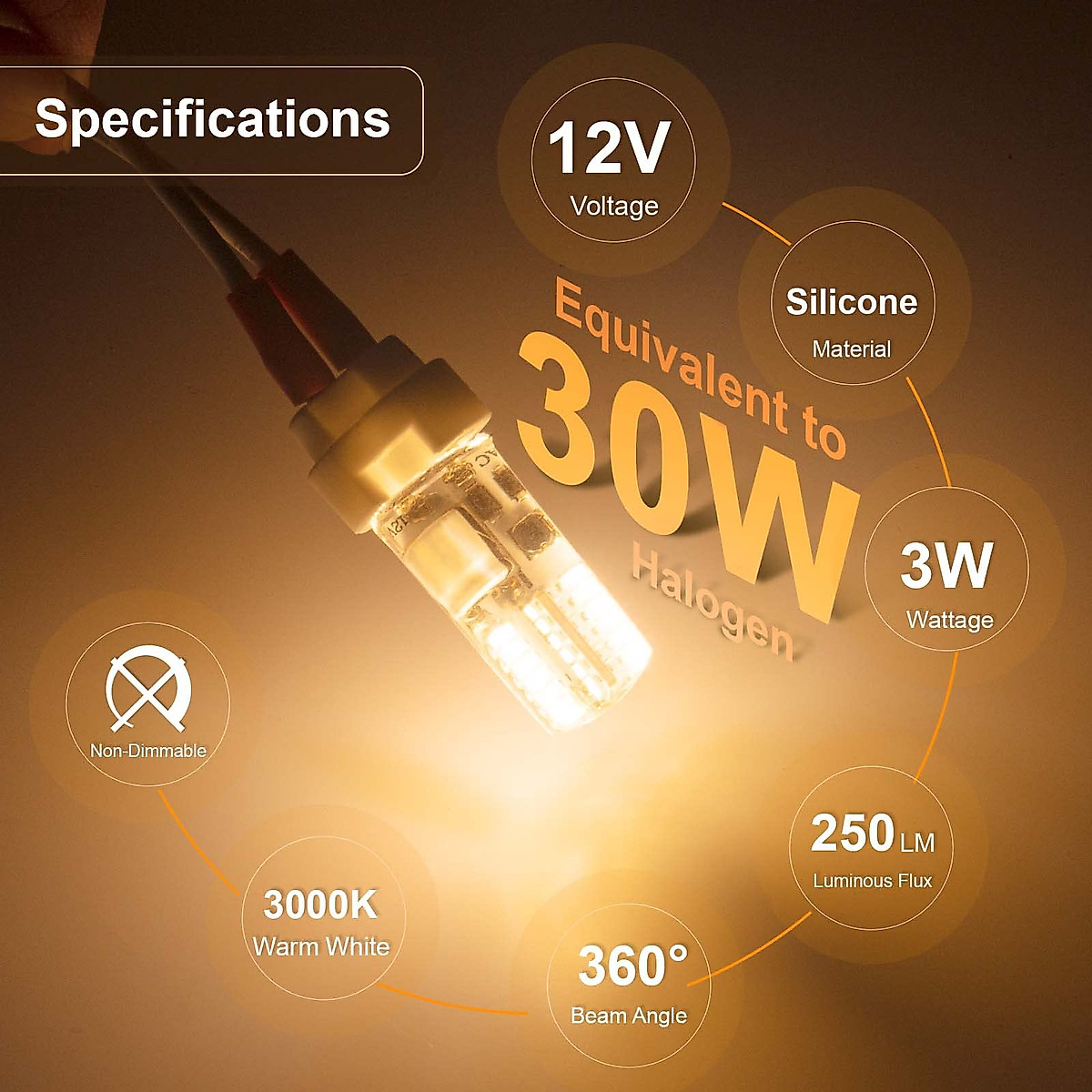DiCUNO G4 3W Bi-pin LED Bulb, 30W T3 Halogen Bulb Equivalent, AC/DC 12V Warm White 3000K, Non-dimmable LED Light Bulb for Home Landscape of 10 Pcs