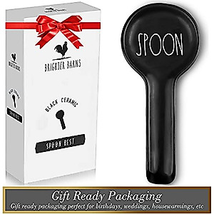 Ceramic Spoon Holder for Kitchen Counter by Brighter Barns - Black Kitchen Spoon Rest for Stove Top - Farmhouse Spoon Rest - Ceramic Ladle Spatula Holder for Countertop - Farmhouse Kitchen Decor