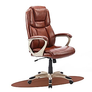 NeuType Executive Office Chair High Back Home Office Desk Chairs with Wheels PU Leather Ergonomic Computer Chair with Lumbar Support Adjustable Height & Swivel Big and Tall Office Chair - Brown