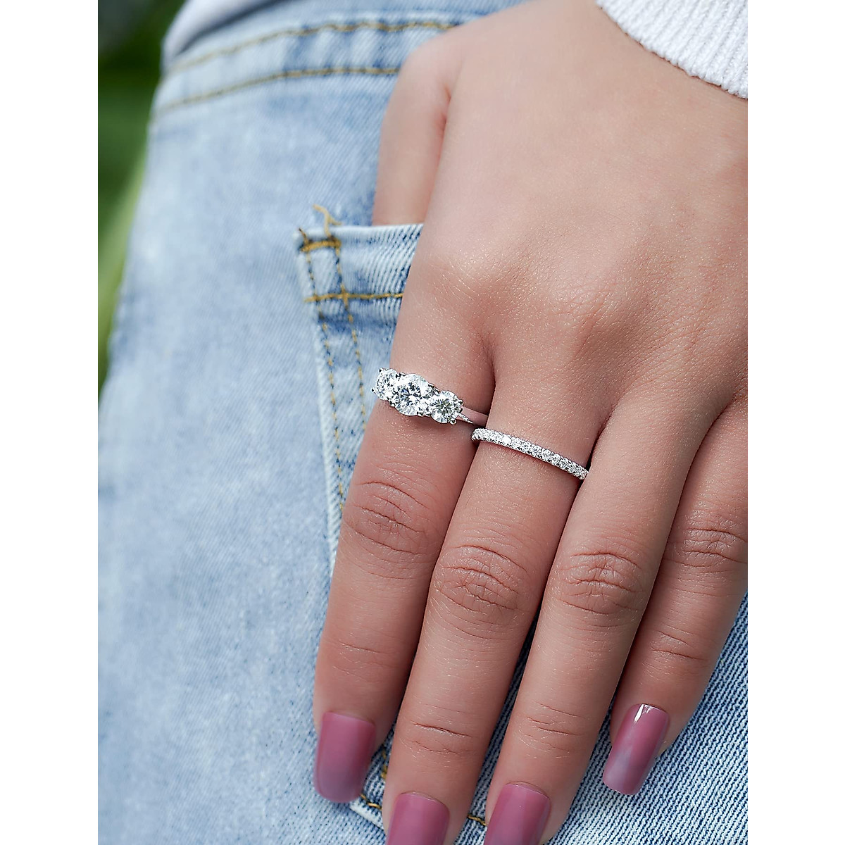 IMOLOVE Moissanite Engagement Ring,Moissanite Rings for Women Couples, 2CT Lab Created Simulated Round Diamond Engagement Rings Size 10