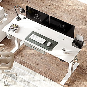 FEZIBO Height Adjustable Standing Desk Frame, Electric Standing Desk Legs for 43.4 inches to 62.9 Inches Desk Tops, Sturdy Stand up Desk Base for Workstation，White (Frame Only)