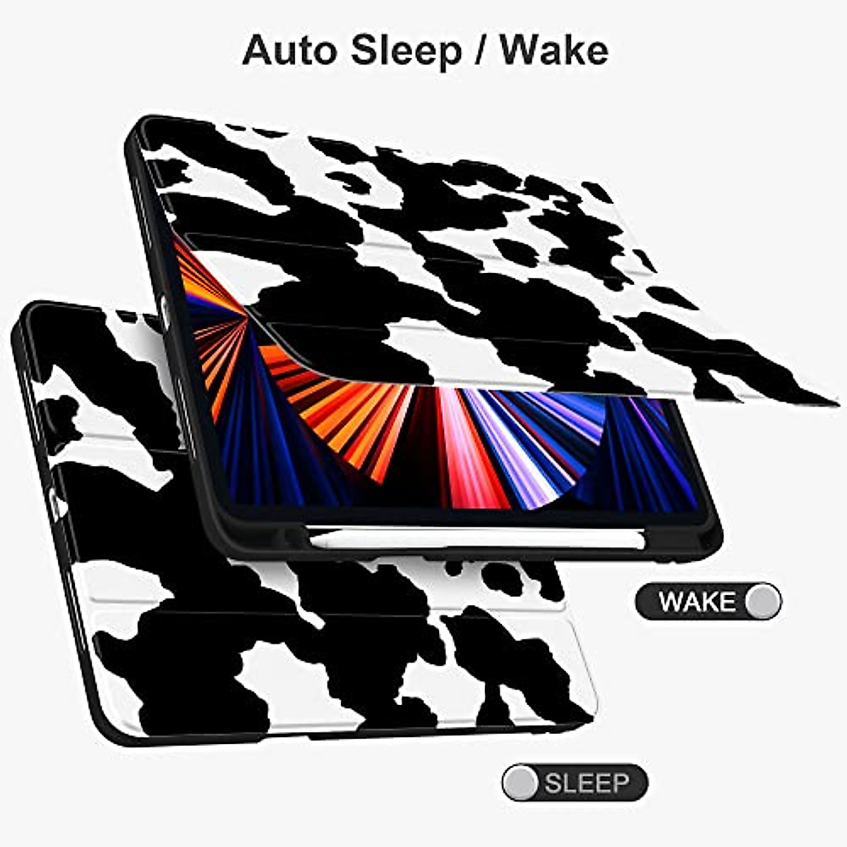MEEgoodo Case for iPad Pro 12.9 Case M2 6th/5th/4th/3rd Generation 2022 2021 2020 2018, Tablet Cases with Clear Transparent Acrylic Back Shell, Black & White Piebald
