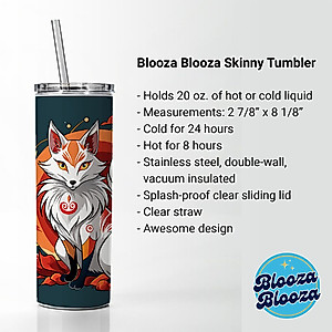Kitsune Fox Japanese Folklore Skinny Tumbler 20oz with Straw Insulated Water Bottle Gift