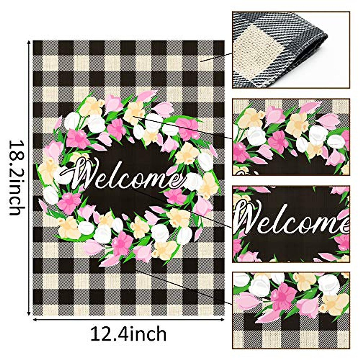 GROBRO7 Easter Buffalo Plaid Garden Flag Burlap Rabbit Flag House Decorative Welcome Checkered Yard Decoration Double Sided Print Seasonal Outdoor Décor for Happy Easter Day 12"x18"