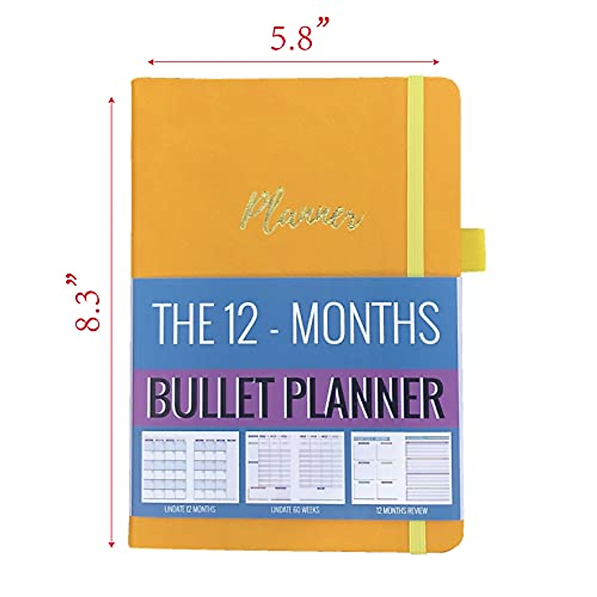 12 Months Undated Planner Daily Weekly And Monthly Hourly Scheduling to Hit Your Goals,8.3 x 5.8" Faux Leather Hardcover, Start Any Time (orange)